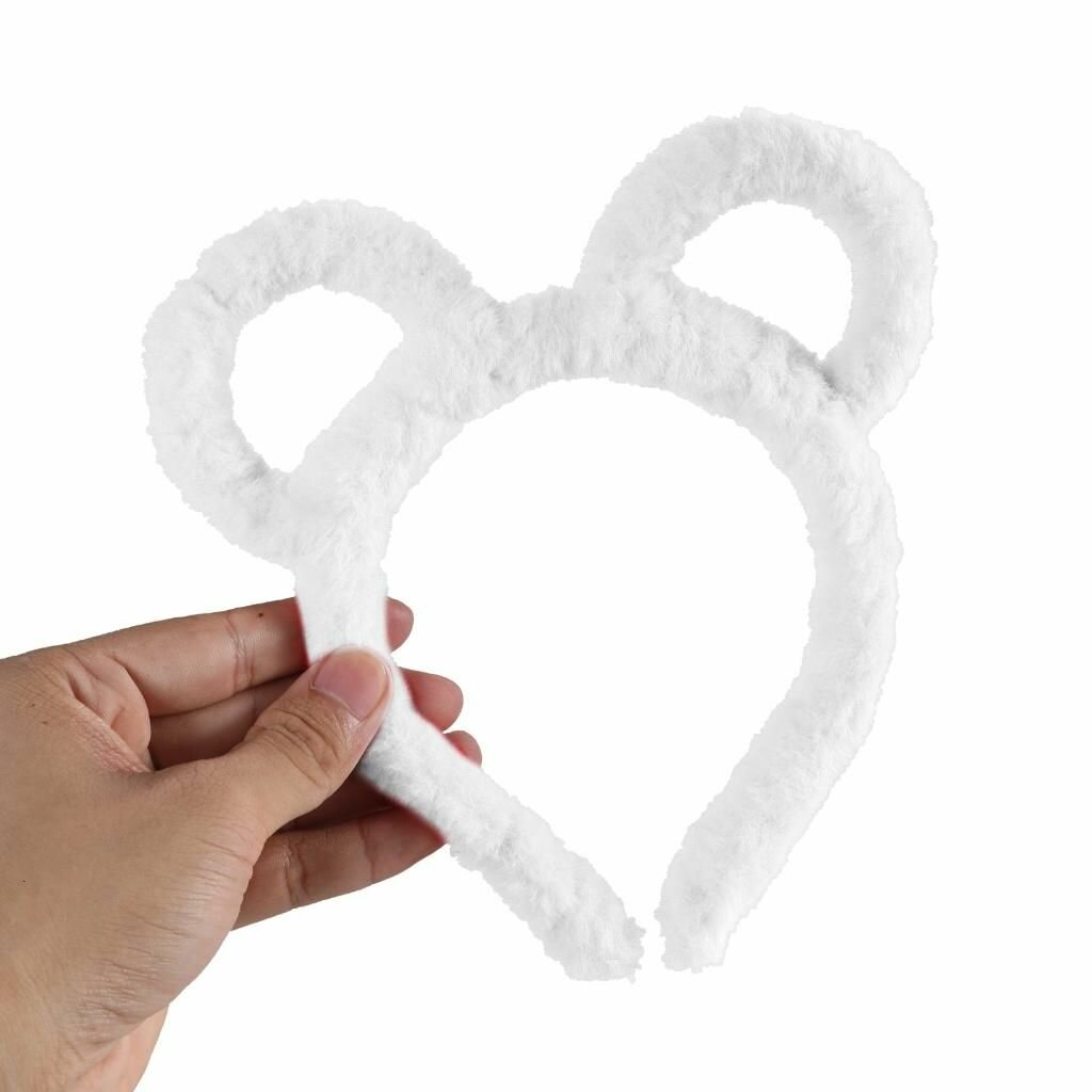 Осенне-зимняя повязка на голову с плюшевыми кошачьими ушками-белый