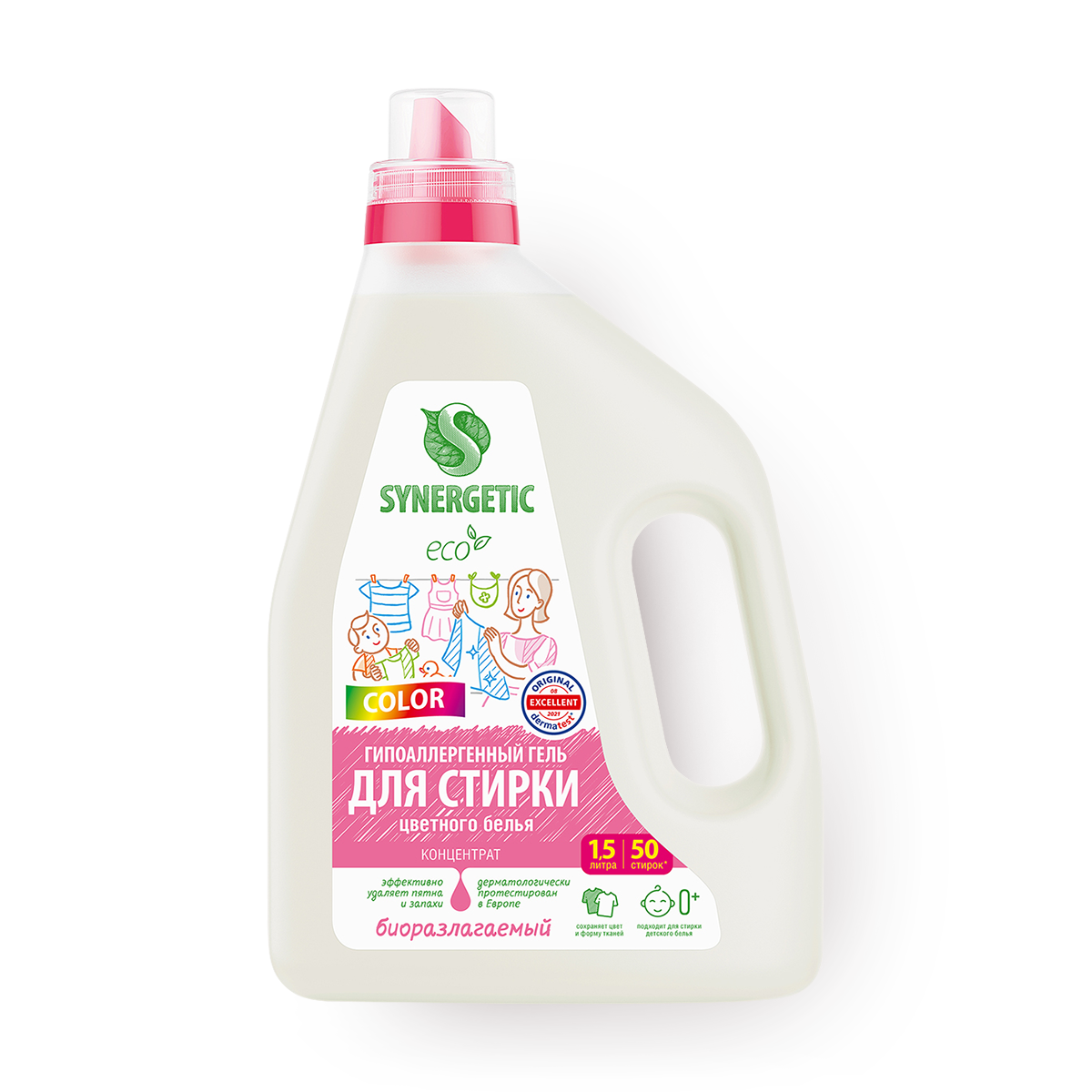 Гель для стирки Synergetic, для цветных тканей, ECO, 1,5 литра