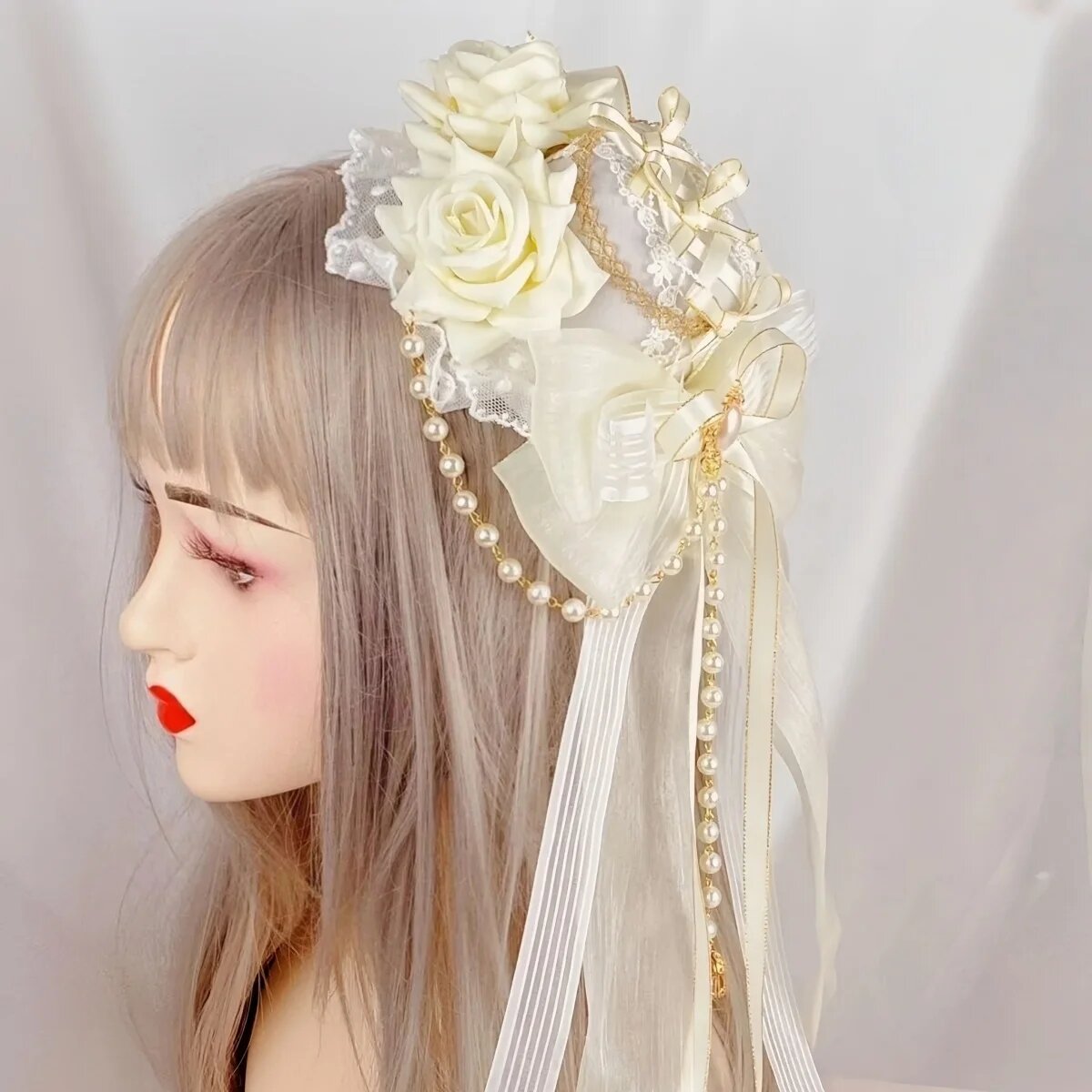 Готические черные шляпы с розами Бежевый, Beige