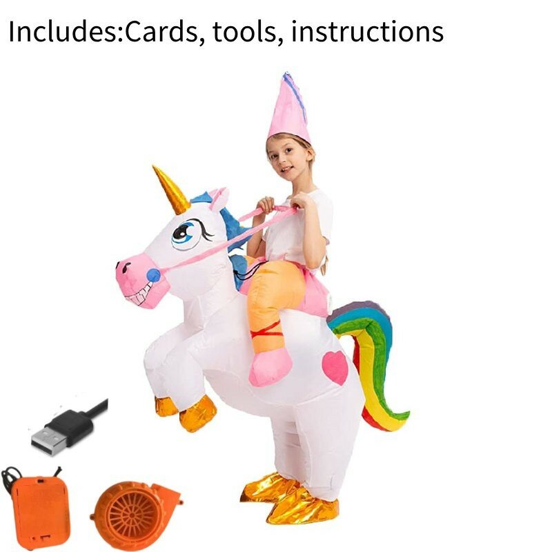 Восхитительный надувной костюм единорога для детей, идеальный для вечеринок и мероприятий с ярким радужным дизайном.