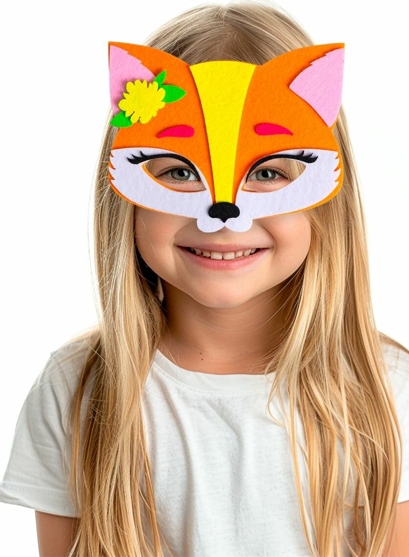 Маска карнавальная из фетра "Лисичка" на резинке для детей, аксессуар для сюжетно-ролевых игр и детских праздников
