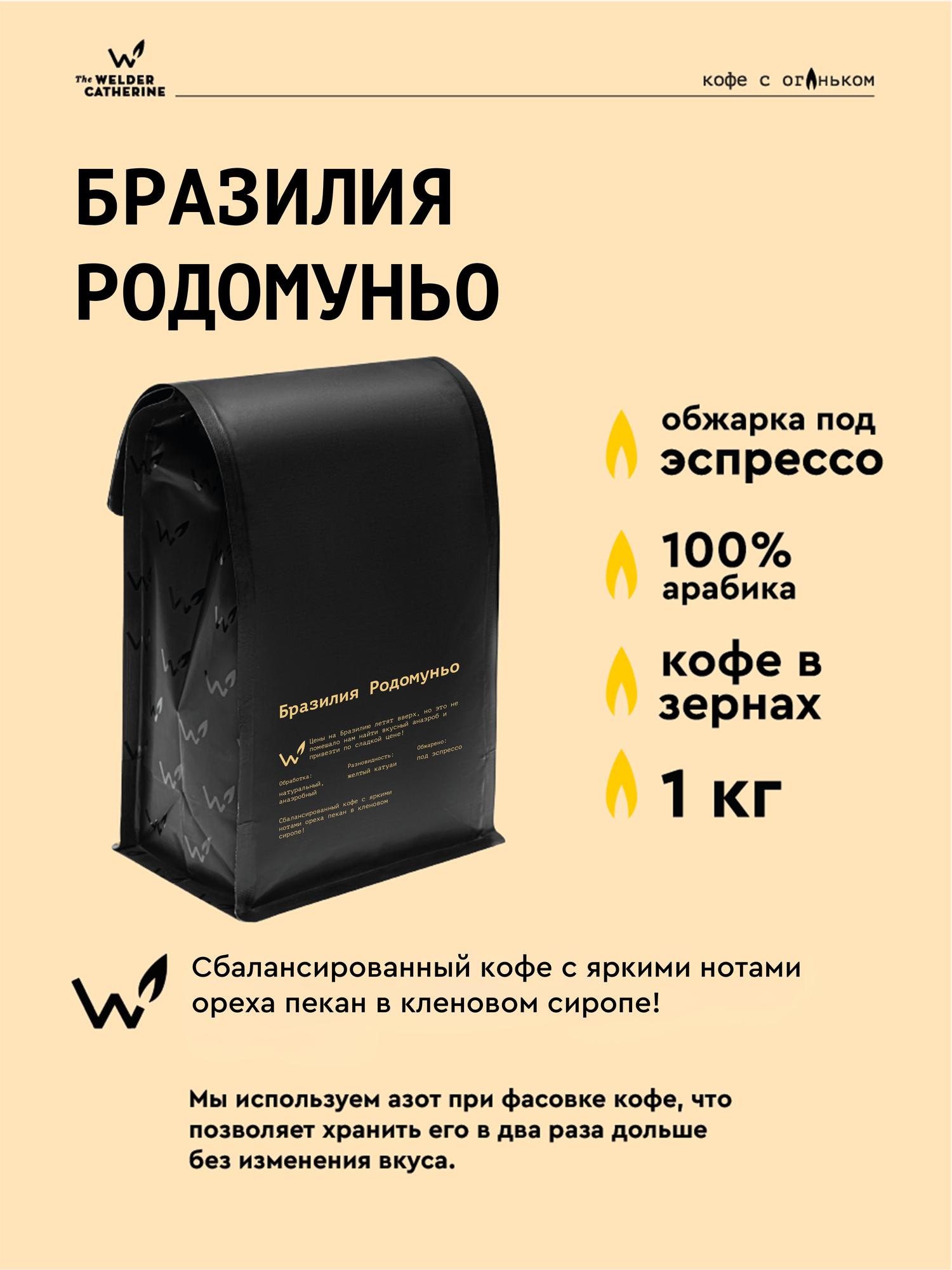 Кофе в зернах Сварщица Екатерина Бразилия Родомуньо под эспрессо - 1 кг