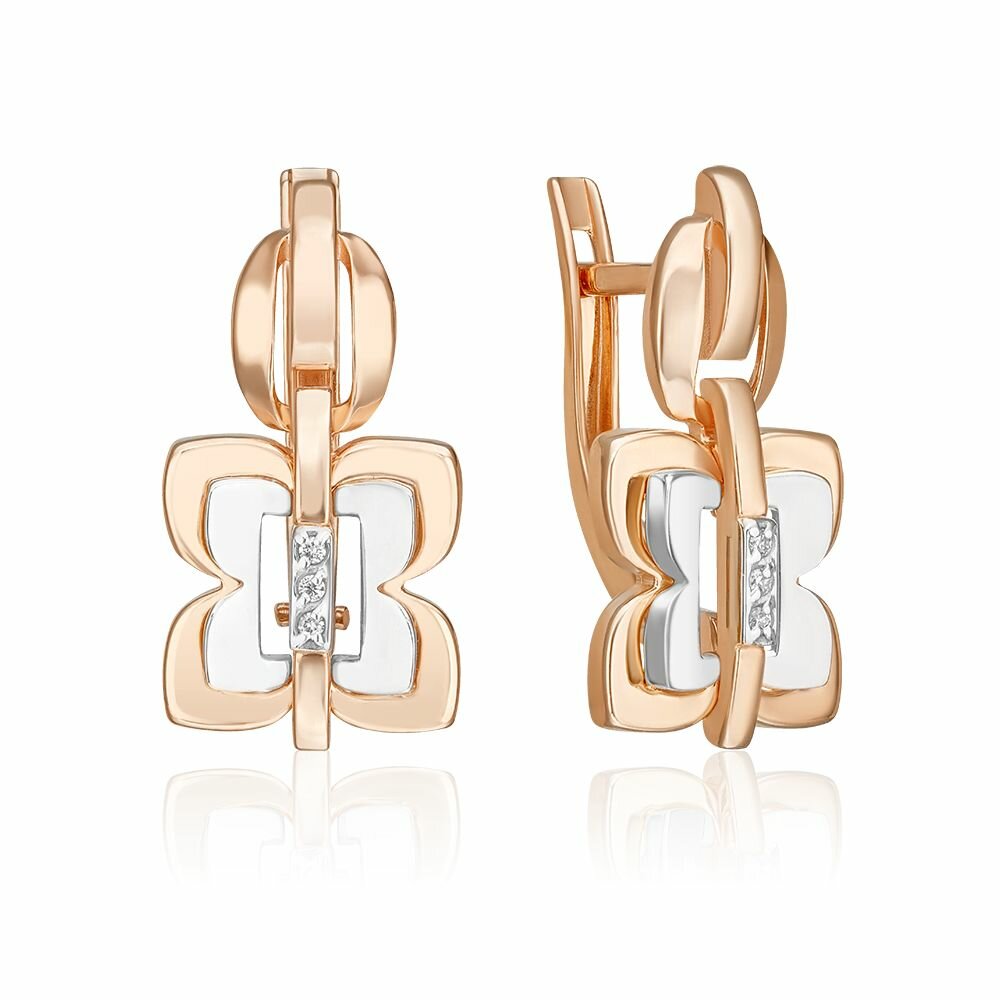 Серьги, комбинированное золото, 585 проба, родирование, бриллиант