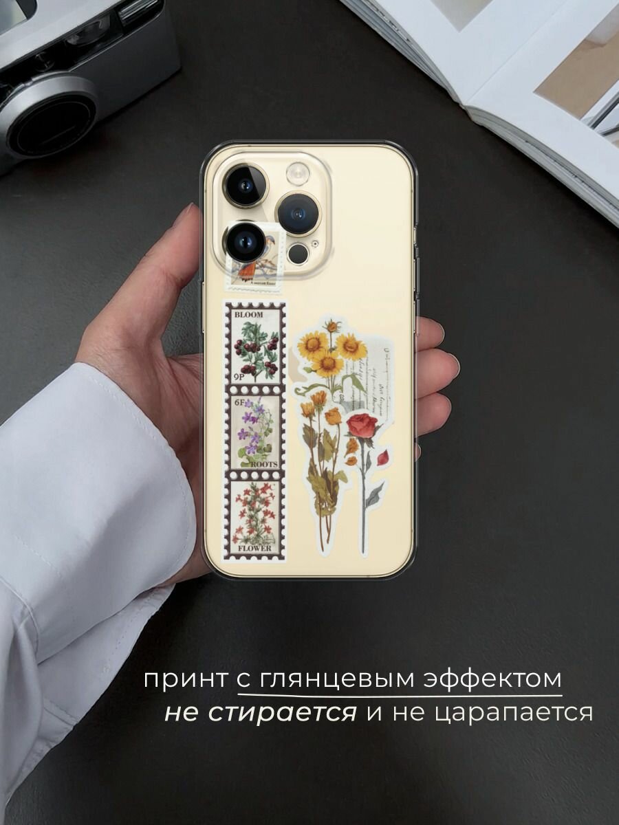Чехол на Apple iPhone 14 Pro / Айфон 14 Про с принтом Марки с цветами — фото 1