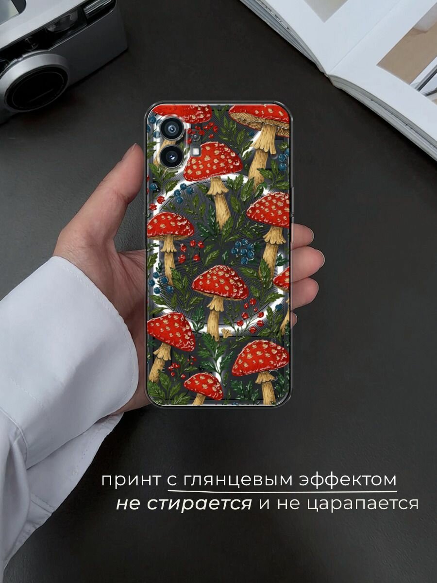 Силиконовый чехол на Nothing Phone 1 / Нафинг Фон 1 с принтом Мухоморы — фото 1
