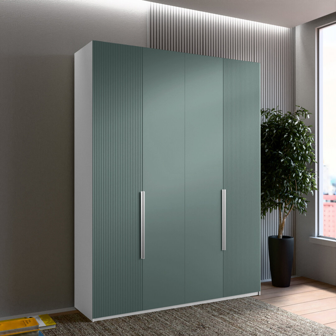 Шкаф Нелке МДФ четырехсекционный Лайн шалфей (0,27) А10024 матовая - Белый Фасадный 0101 NEW 230*60*200 см Дом мебели для вас