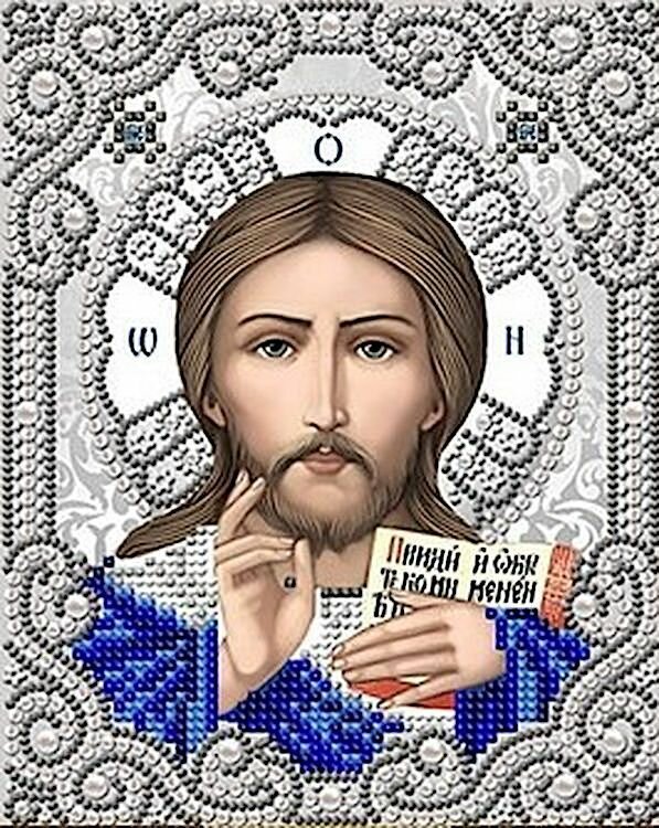 Рисунок на ткани Благовест "Вседержитель в жемчуге" 14x17 см, Иконы Святые Религия