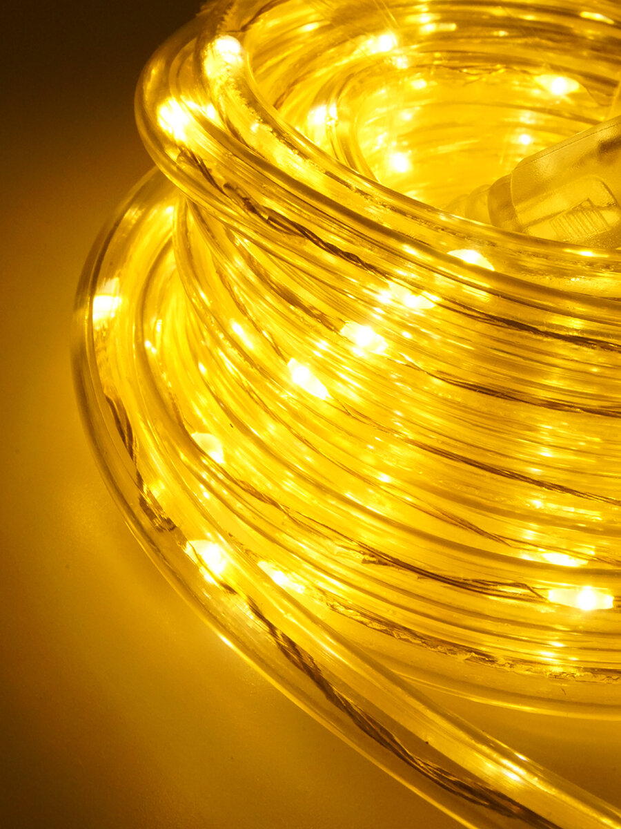 Гирлянда светодиодная "дюралайт", D 7мм, 100 LED, теплый белый, 5м, GS IP44, 31V, 25W, адаптер MAG-G023-100