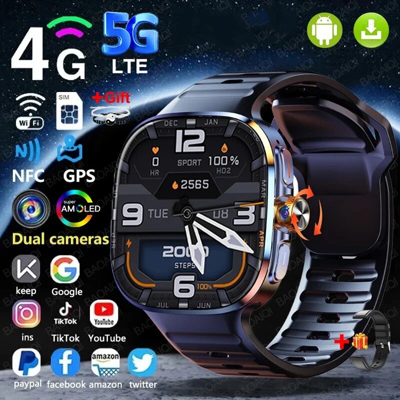Смарт-часы 5G черные 16+256 ГБ с кожаным ремешком
