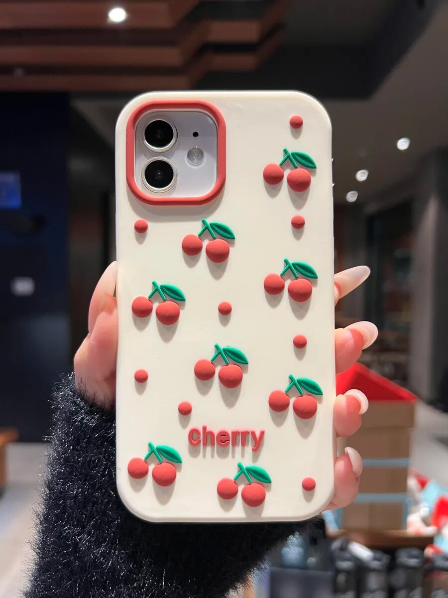Чехол О'Кейси, для iPhone 12, 12 Pro, с принтом "Вишня", бежевый