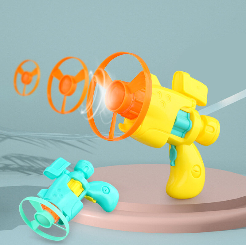 Игрушка для детей на открытом воздухе Flying Saucer With Light Other Toys Flying Sky Flash Top Bamboo Dragonfly Flying Disk Shooter, пистолет, 3 пластиковых вращающихся дисков, для возраста 6 и старше