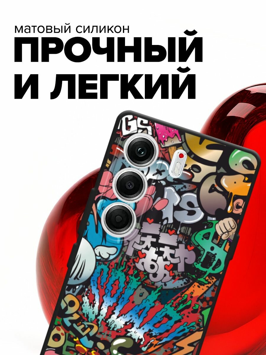 Черный матовый чехол на Tecno Camon 40 Pro/40 Pro 5G / Текно Камон 40 Про/40 Про 5G с принтом Граффити надписи — фото 1