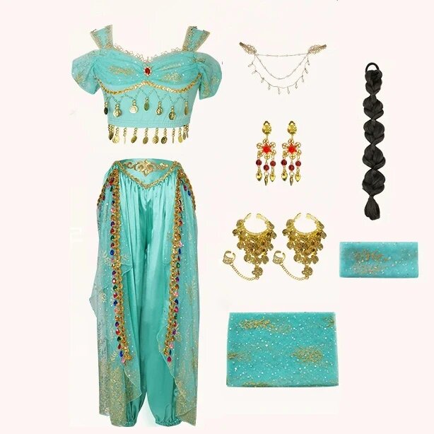 Детский костюм принцессы Жасмин BEADING CHARM М, Teal (8 pcs set)