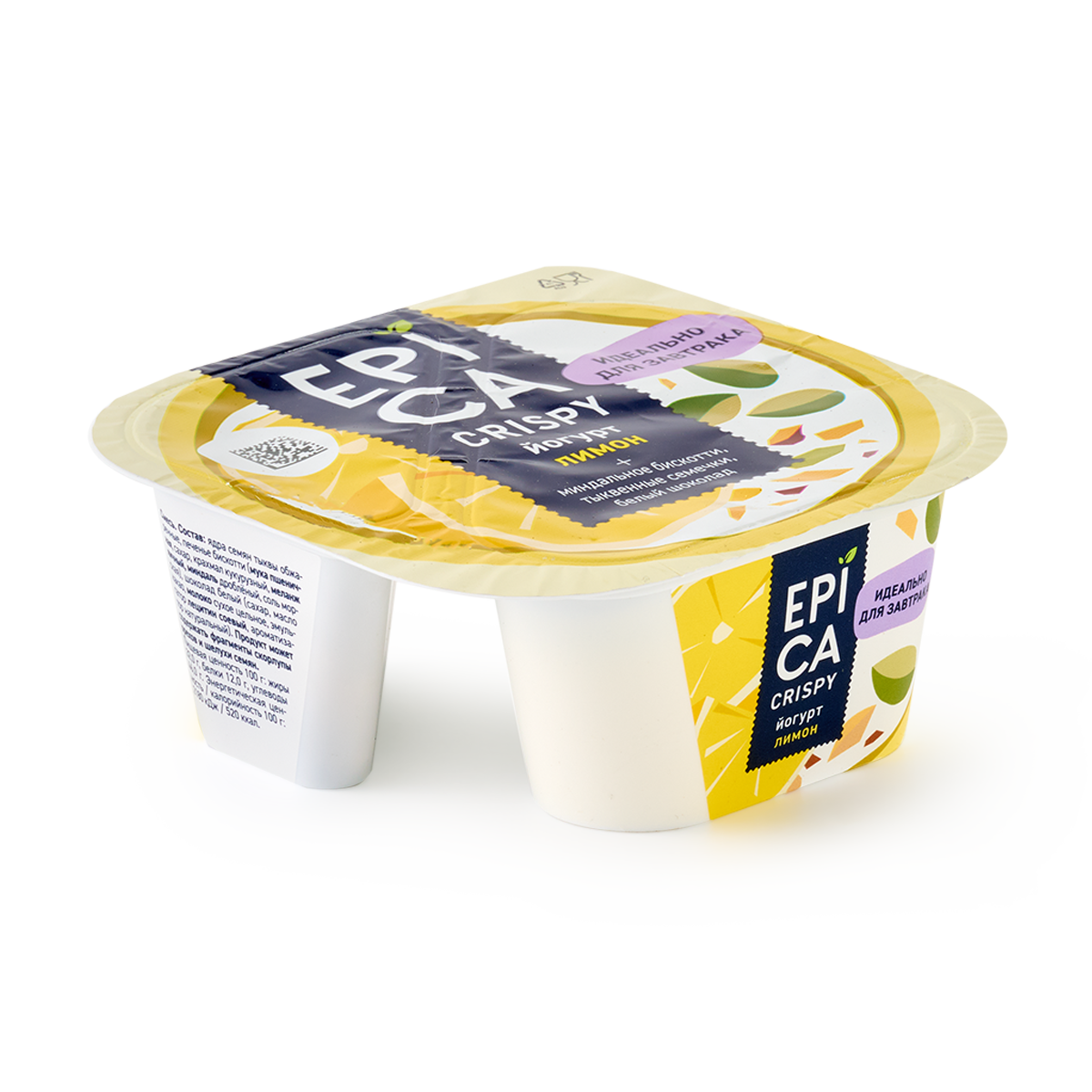 Йогурт Epica "Crispy", с лимоном, 4,8%, дип-пот, 140 г, от +2°C до +6°C