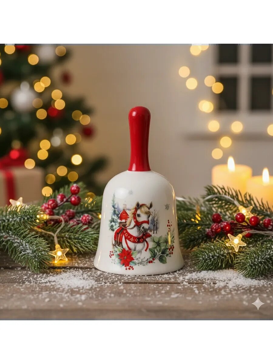 Колокольчик TATA_HOME Лошадь L7 W7 H13, керамический, новогодний, для интерьера, 1 шт