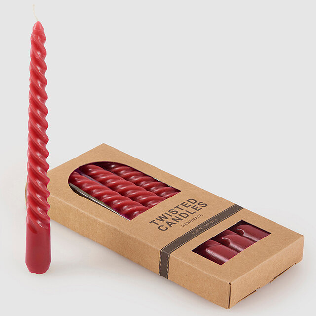Набор свечей Lets Twist 20 см красные, витые, 4 шт, EDG, 6100262A443