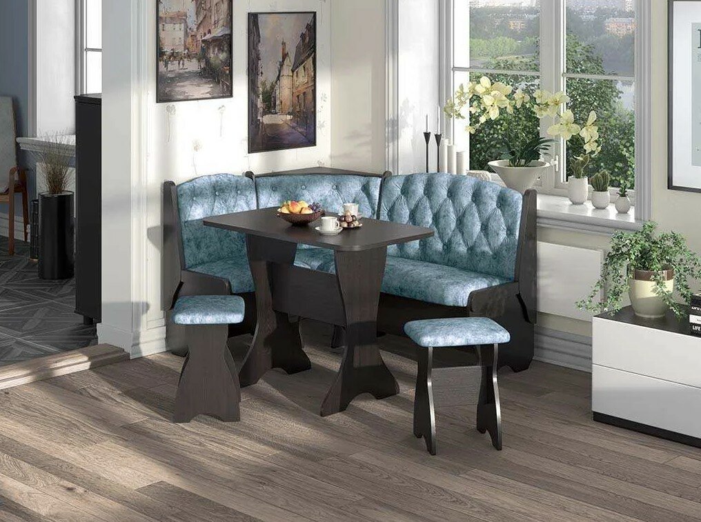 Кухонный угловой набор Орхидея Люкс, ЛДСП венге, обивка велюр лагуна