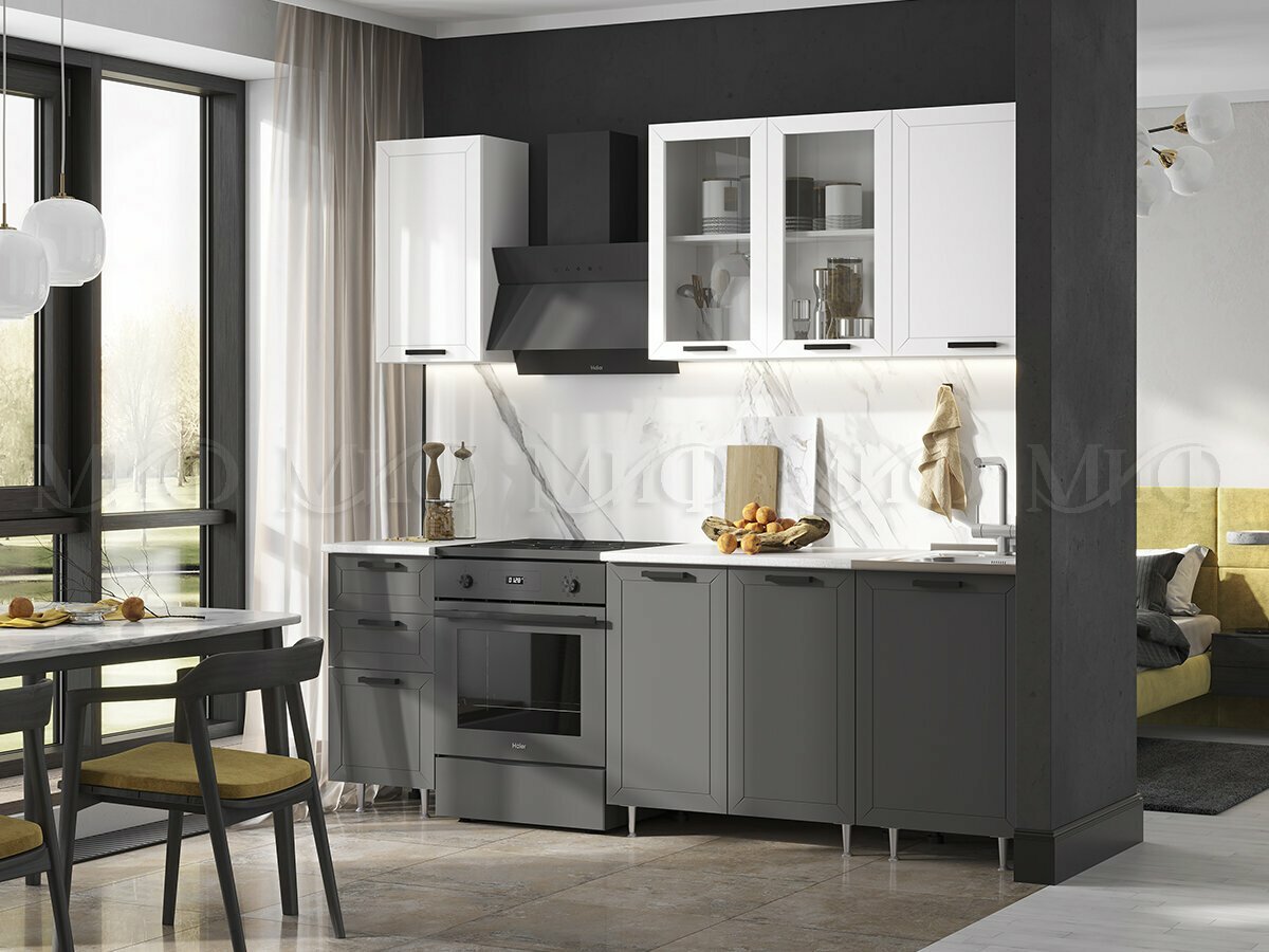 Кухонный гарнитур 1,7м (к.1) Монако белый снег софт/графит софт, графит, МИФ