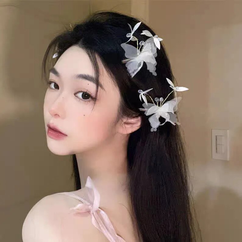 Белые заколки для волос бабочки 2 шт