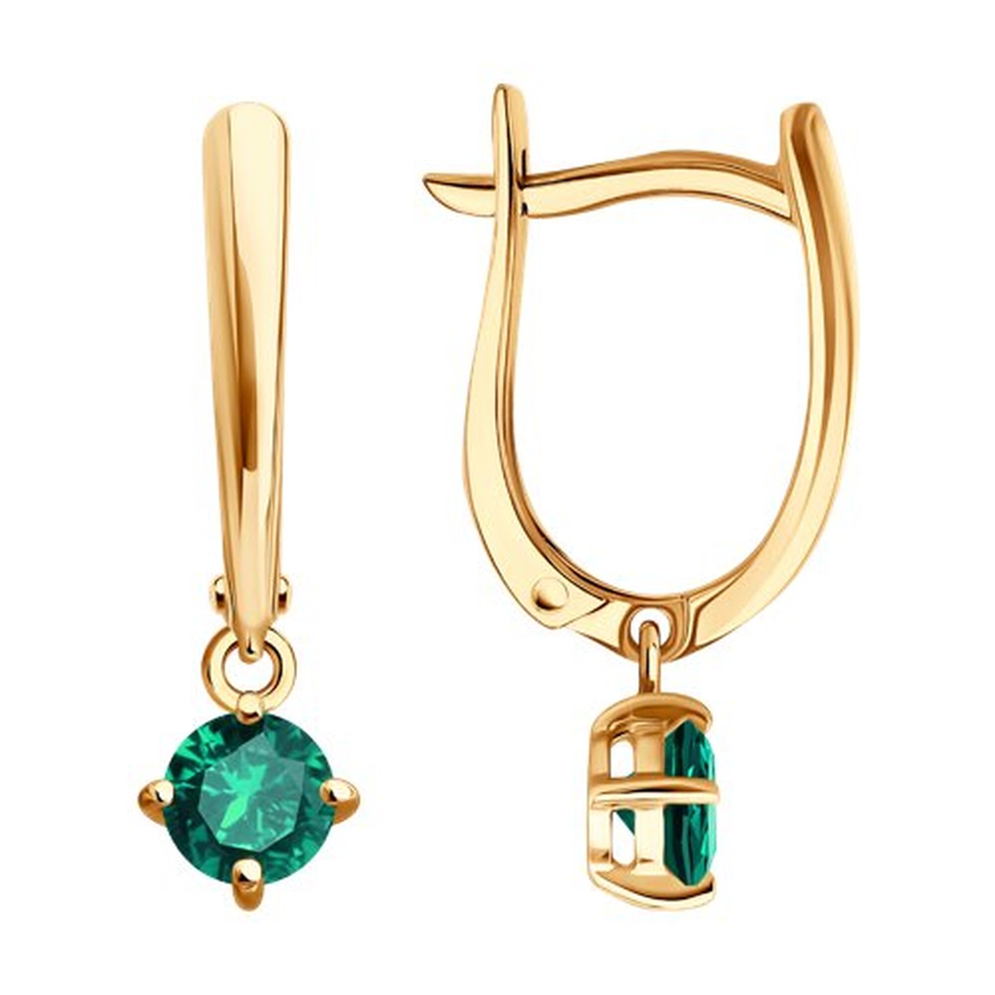 Серьги, красное золото, 585 проба, изумруд синтетический