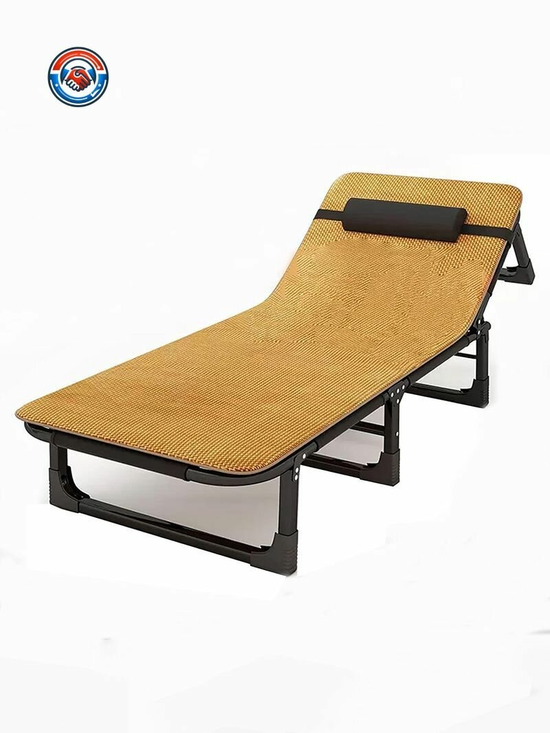 Раскладушка взрослая складная кровать-реклайнер 75x190 см, усиленная до 200 кг, 4 уровня наклона спинки, компактная до 1 м, для офиса, дачи, кемпинга и гостей