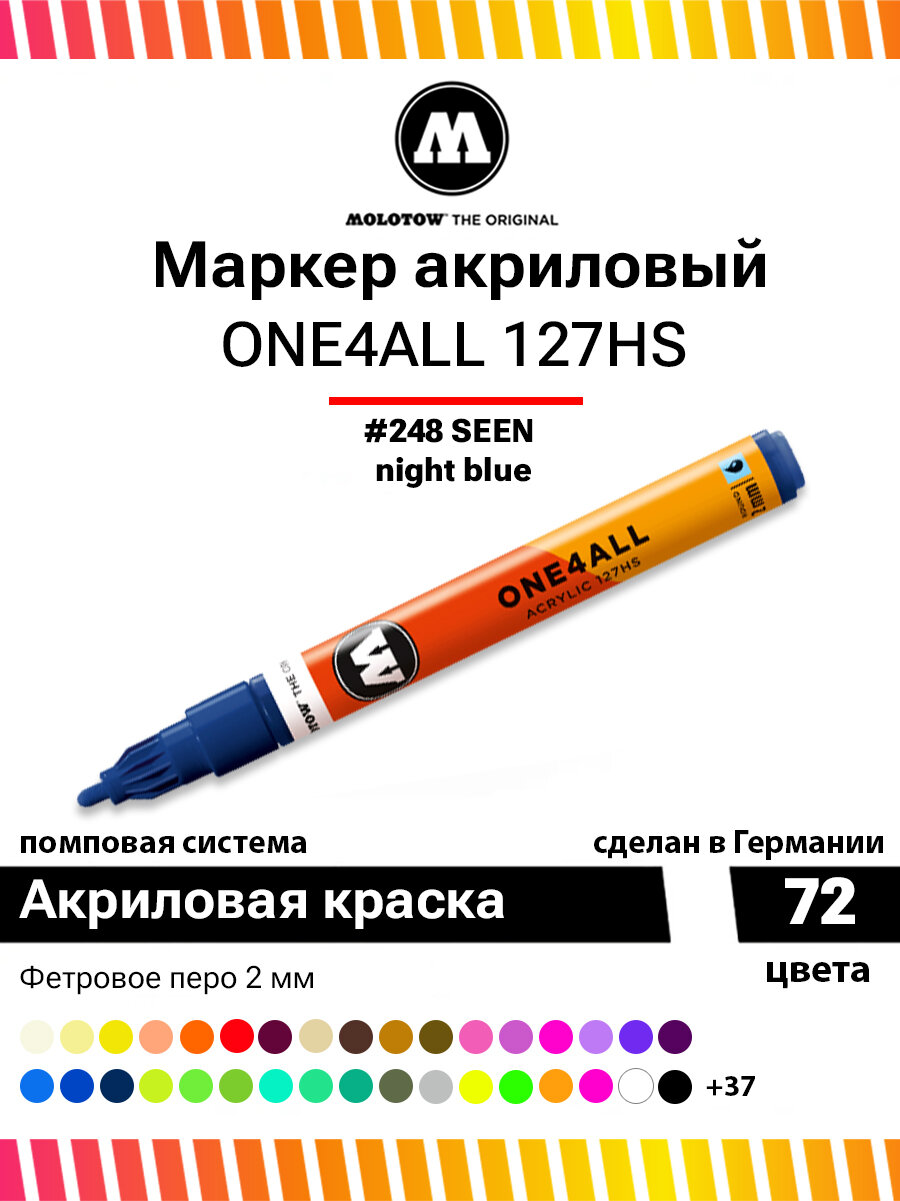 Акриловый маркер с краской Molotow One4all 127HS 127254 SEEN темно-синий #248 2 мм