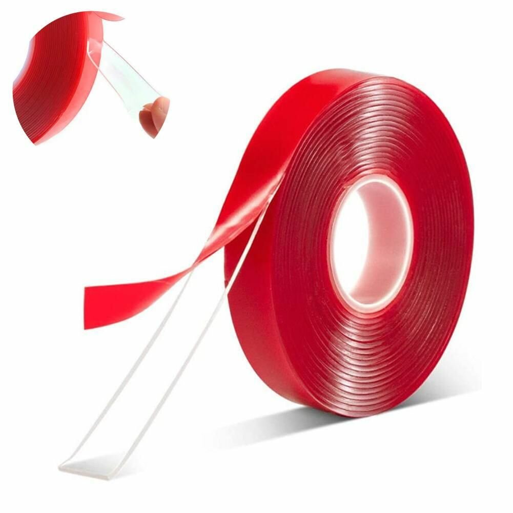 Двусторонний скотч акриловый, 3 метра длиной, прозрачный с красной пленкой, сверхсильная адгезия, водостойкий для автомобиля и дома