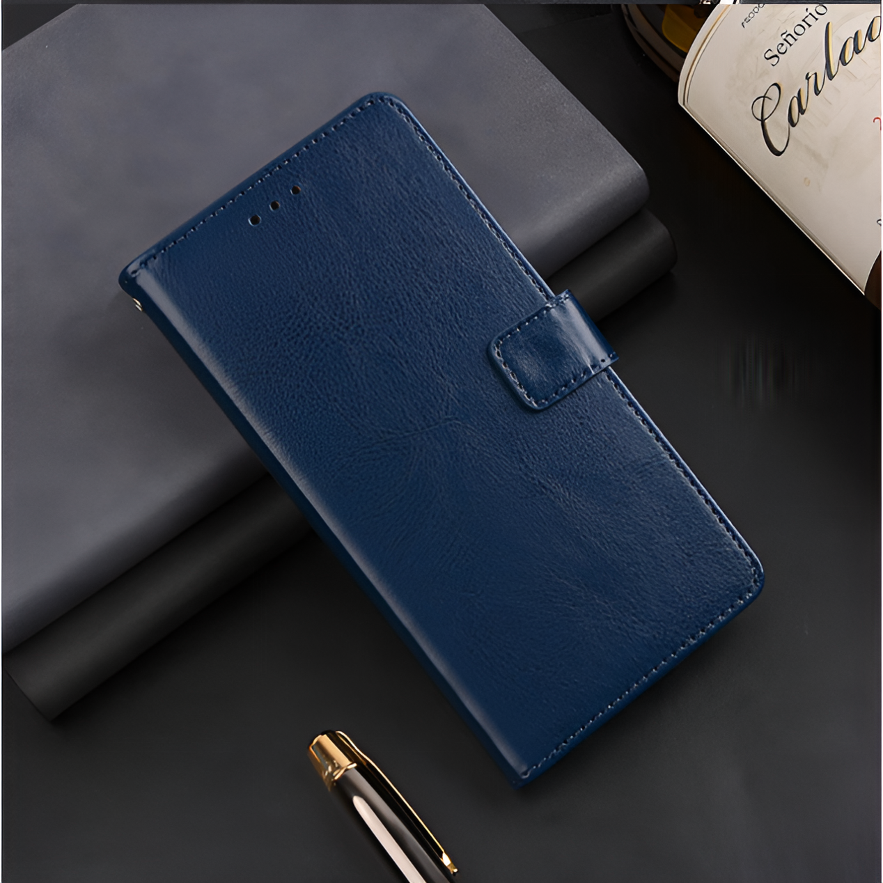 Чехол-книжка MyPads для Huawei Honor 30i из качественной импортной кожи с подставкой застежкой и визитницей синий