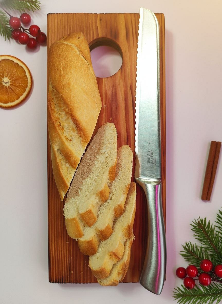 Сервировочная доска из лиственницы MaslovWood 30×13,5×2,5 см с отверстием под яйцо C0 и подставкой под горячее