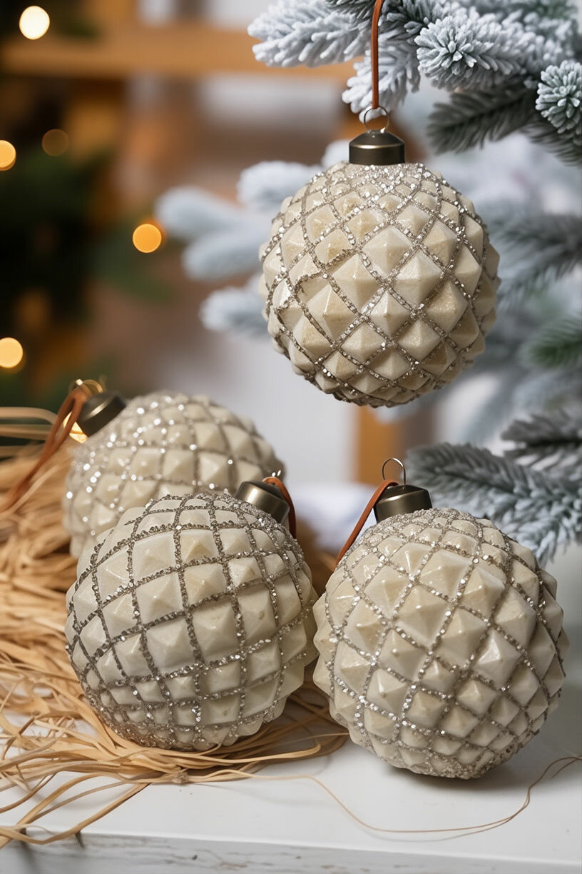 Набор стеклянных шаров эшель крем, кремовый, 10 см, 4 шт, Winter Deco 19039-23047