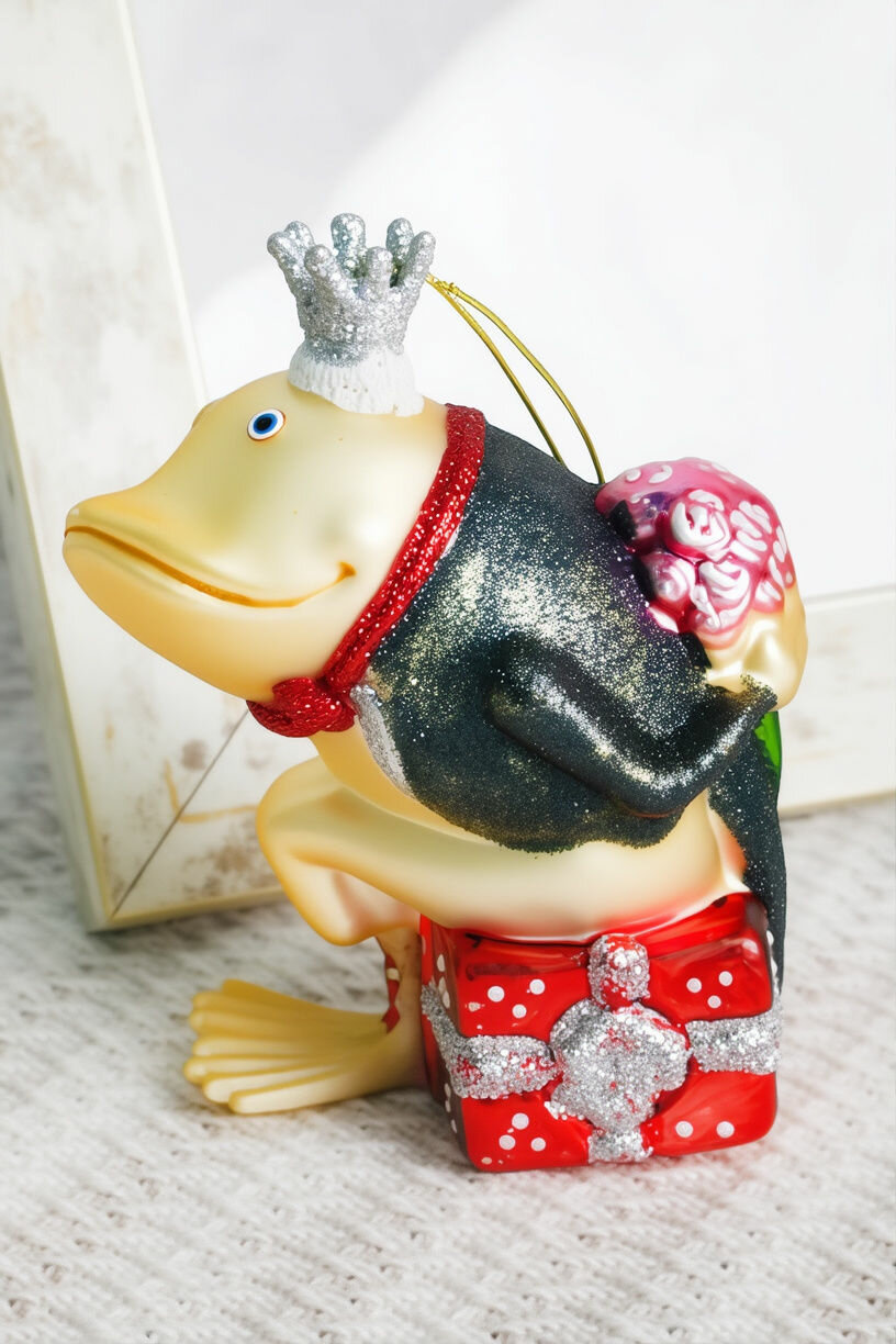 Ёлочная игрушка коронованный лягух, стекло, 11 см, Винтер Деко (Winter Deco) 4070129
