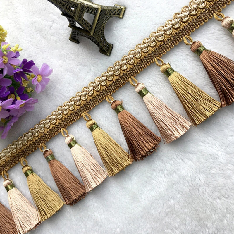 Кружево с кисточками в европейском стиле для штор и рукоделия — бахрома с бисерными помпонами, 1 м, ширина 8,5 см