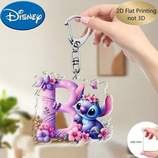 Брелок Disney «Лило и Стич» из акрила, 2 дюйма, с английскими буквами AZ, фиолетовый, для автомобильного зеркала заднего вида, подарок для мальчиков и девочек.