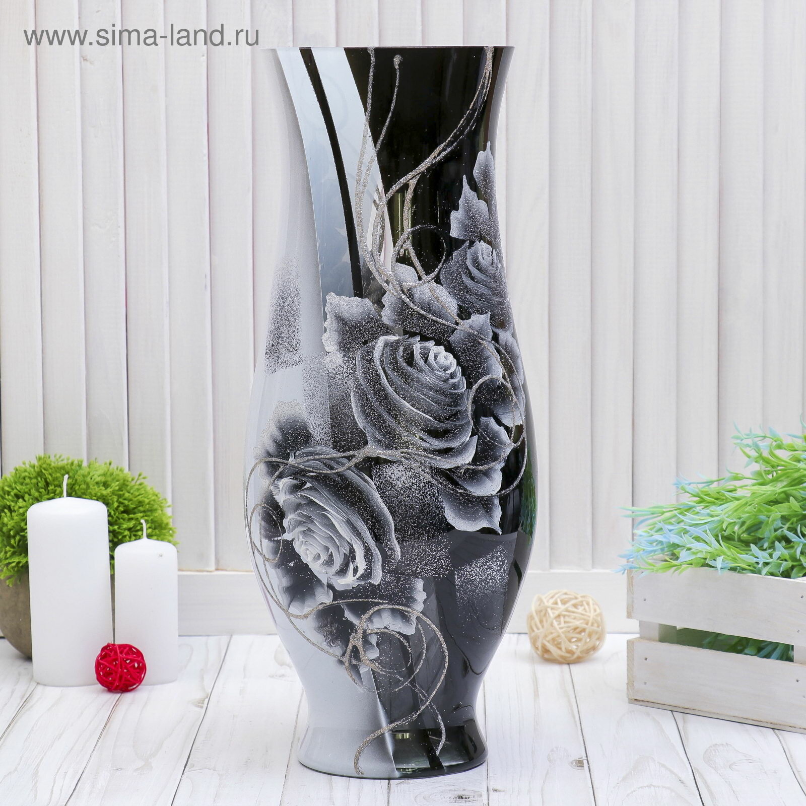 Ваза "Серебряные цветы", d=13 см, 40x15 см, стекло, текстура: гладкая