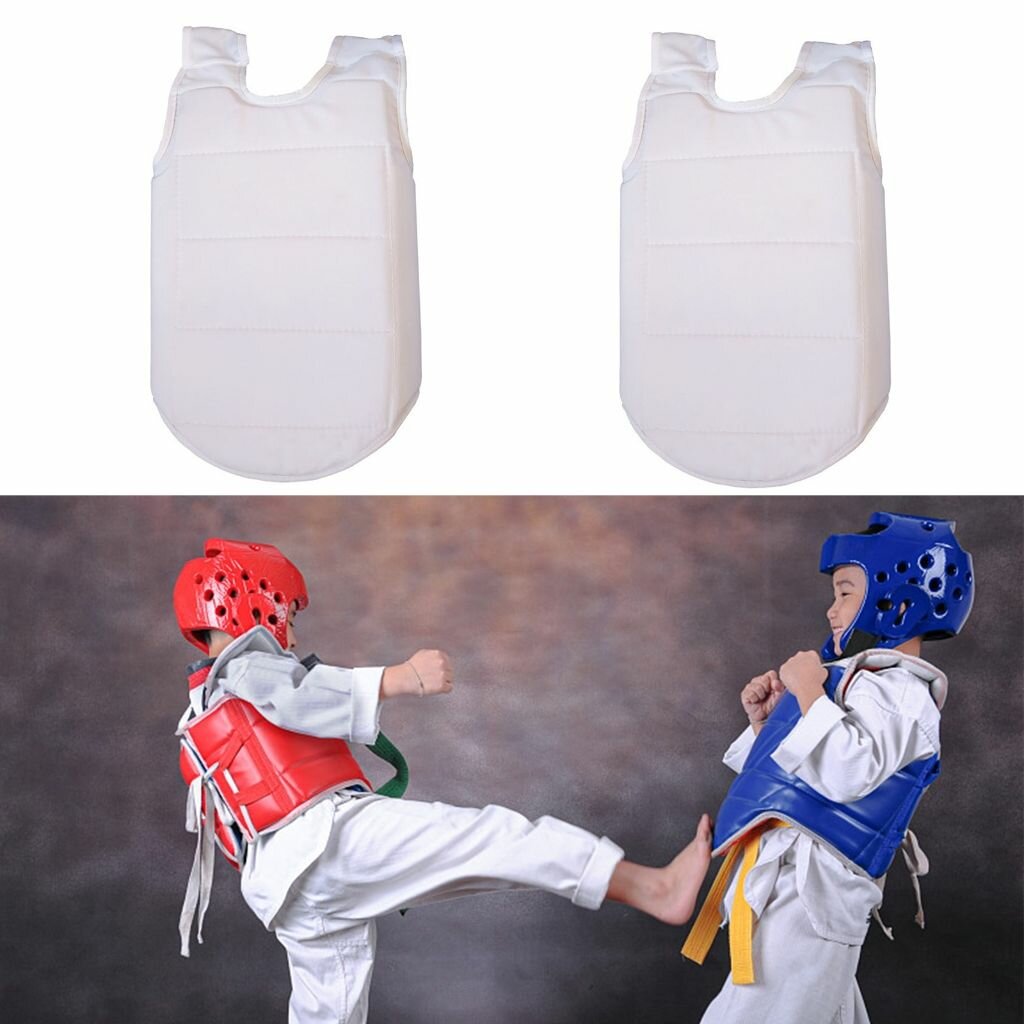 Эргономичный нагрудник для каратэ, регулируемый нагрудник для тхэквондо и кикбоксинга для детей и подростков 6-12 лет, Белый - S