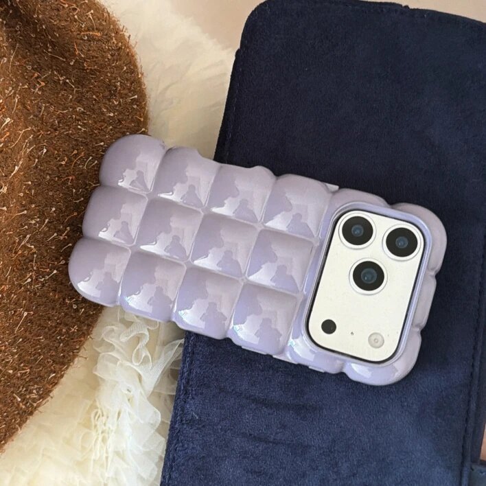 Чехол с 3D-блокировкой Cartoon Lattice для iPhone 17 16 15 Pro Max iPhone17 Про, Фиолетовый, Purple