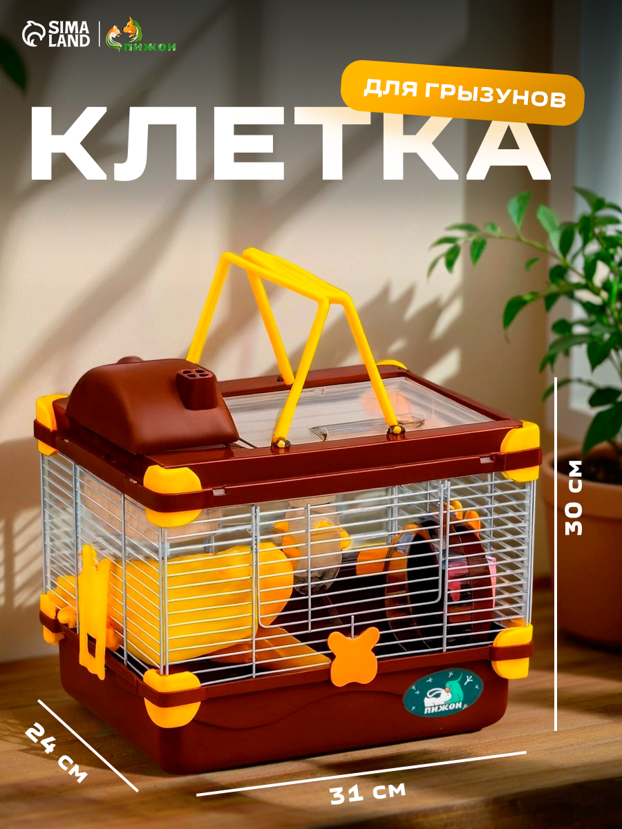 Клетка для грызунов "Пижон", 31 х 24 х 30 см, коричневая, металл, пластик
