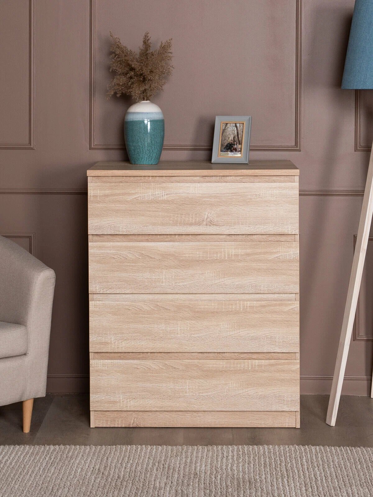 Комод для одежды "Мальта", 4 ящика, 80х48х98 см, ЛДСП, дуб сонома