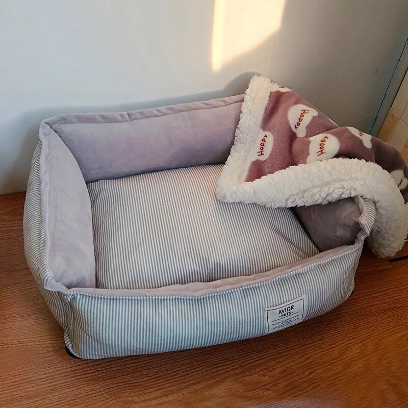 Собачий питомник Кошачий питомник утолщен зимой, теплые и съемные спальные коврики Хрустальный бархат серый +