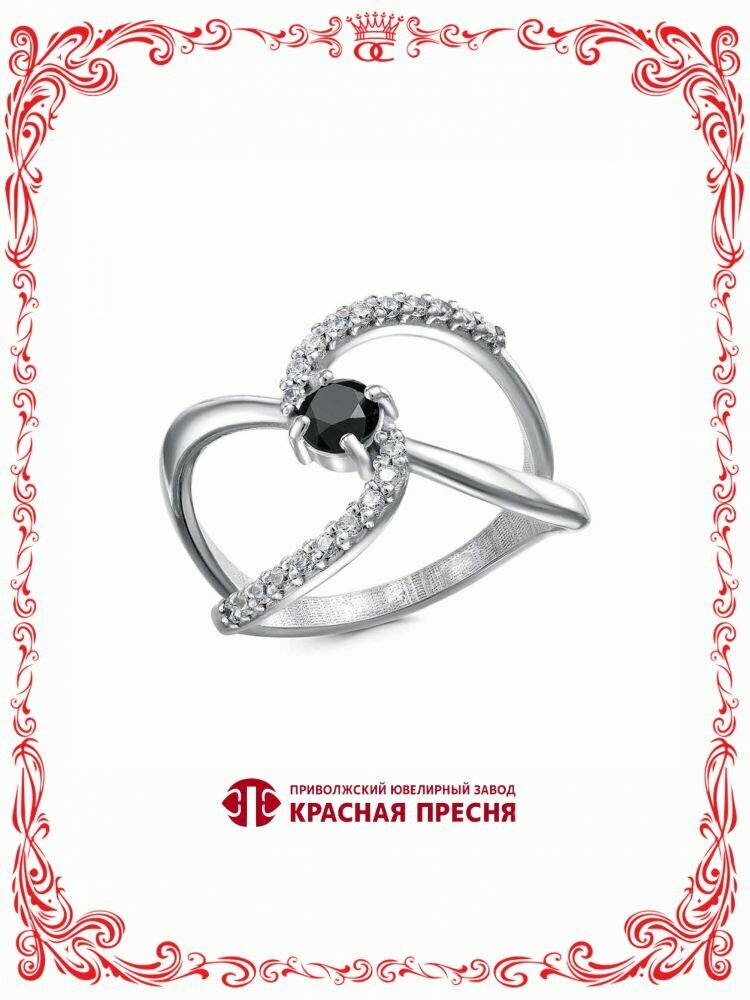 Кольцо, серебро, 925 проба, платинирование, фианит
