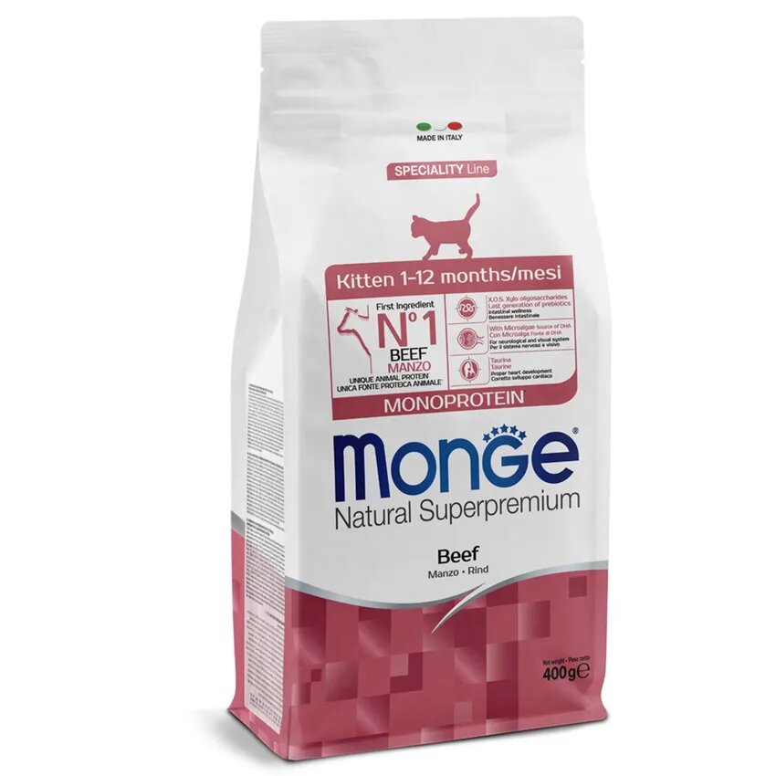 Корм сухой Монж с говядиной для котят Monge Monoprotein Kitten Beef, 400 г