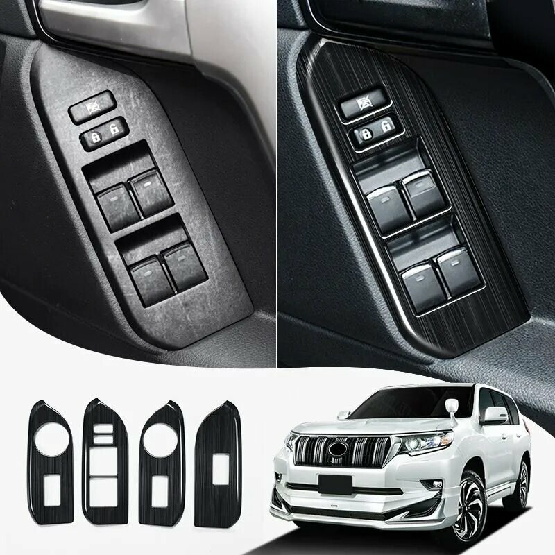 Подходит для Toyota Land Cruiser Prado 150 20102023 годов выпуска, декоративные накладки на панель управления стеклоподъемниками (черные), стиль A, комплект из 4 частей, для правого руля