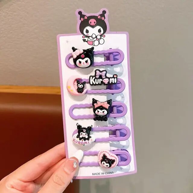 Набор из 5 новых заколок для волос Sanrio My Melody Kuromi Kawaii Girl Cartoon — аксессуар для волос, подарок на день рождения для детей.