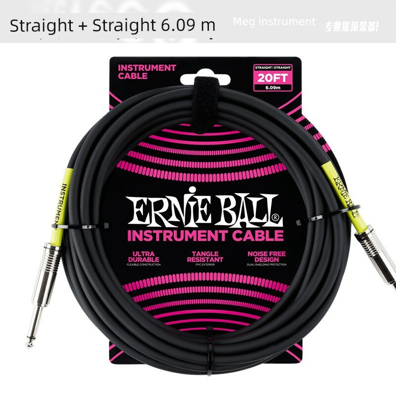 Ernie Ball Гитарный Бас-Кабель Черный 6м Двойной Прямой Разъем для Бас-Гитары