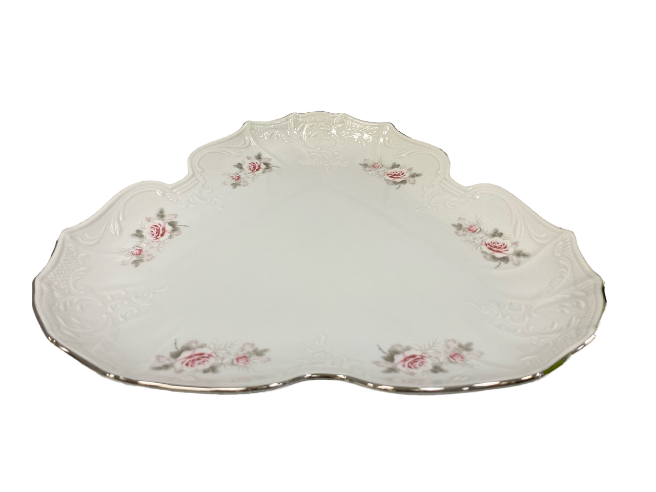 Поднос треугольный 35 см; "Bernadotte", декор "Бледные розы, отводка платина", Thun/ БТФ1538