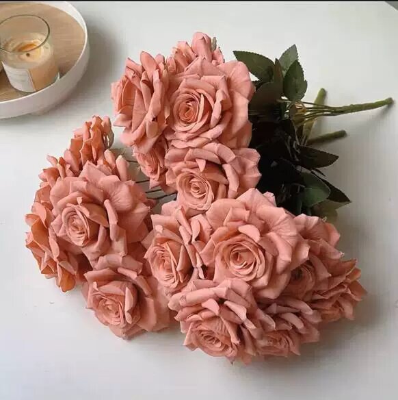 Капучино роза искусственный 7-головый пучок ретро роза свадебный цветок украшение стены цветочная композиция домашний