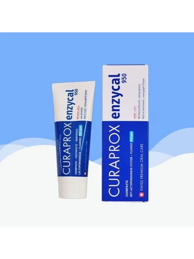 Зубная паста с фтором CURAPROX Enzycal 950 ppm для взрослых и детей от 6 лет, абразивность RDA 30, для ежедневной гигиены, без сахара 75 мл