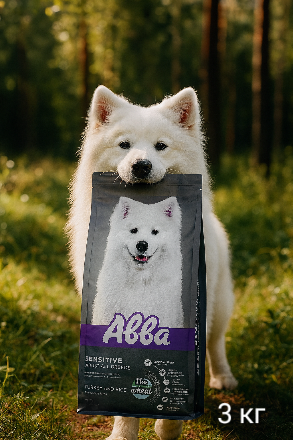 Сухой корм авва для взрослых собак всех пород с чувствительным пищеварением, индейка и рис, 3 кг