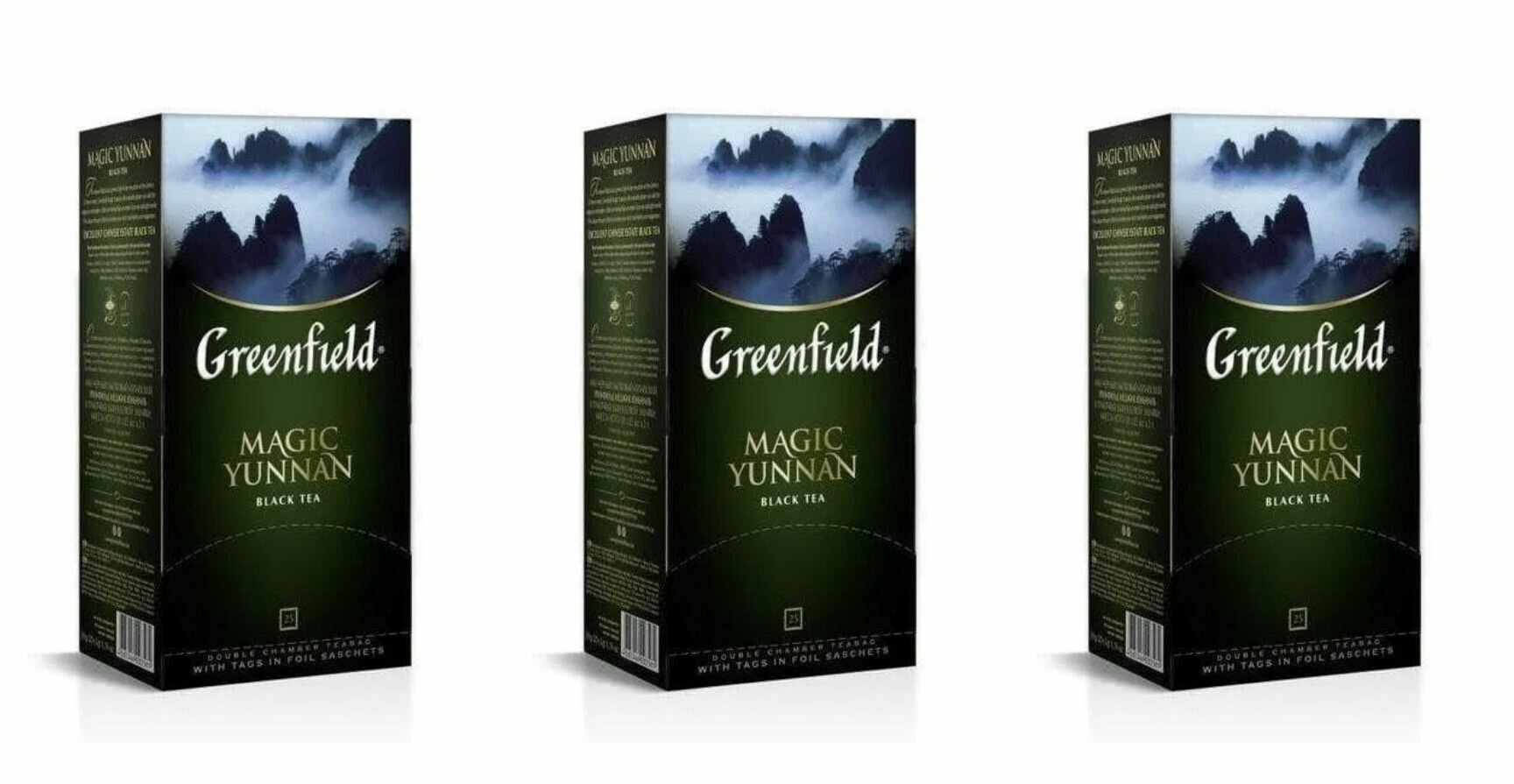 Greenfield Чай черный Magic Yunnan, 25 пакетиков по 2 г, 3 уп