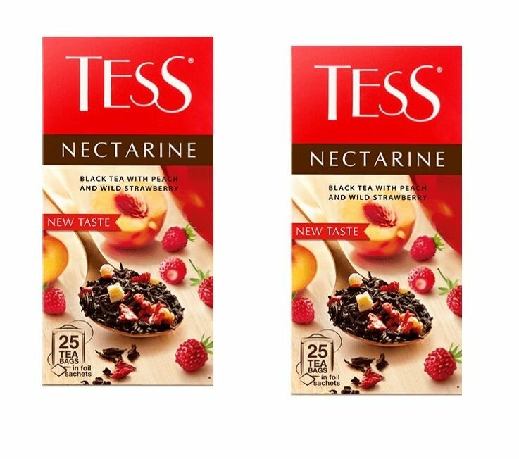 Tess чай черный пакетированный, Nectarine с персиком и земляникой, 25пак х 1,5г, 2 шт/
